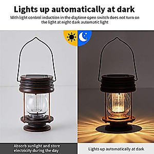Upgraded Led Vintage Solar Lantern, Realistic Flicker Flame Outdoor Hanging Garden Lights Solar Powered Camping Night Lights Landscape Decorative for Yard Patio Terrace Lawn, 2 Pack
