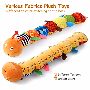 ZUCOOP Baby Musical Worm Soft Infant Toy, 6 Different Sensory, Crinkle and Rattle Stuffed Animals for Newborn Toy Tummy Time 0-3-6-12 Months Old Girl Boy Gifts, Cuddly Caterpillar