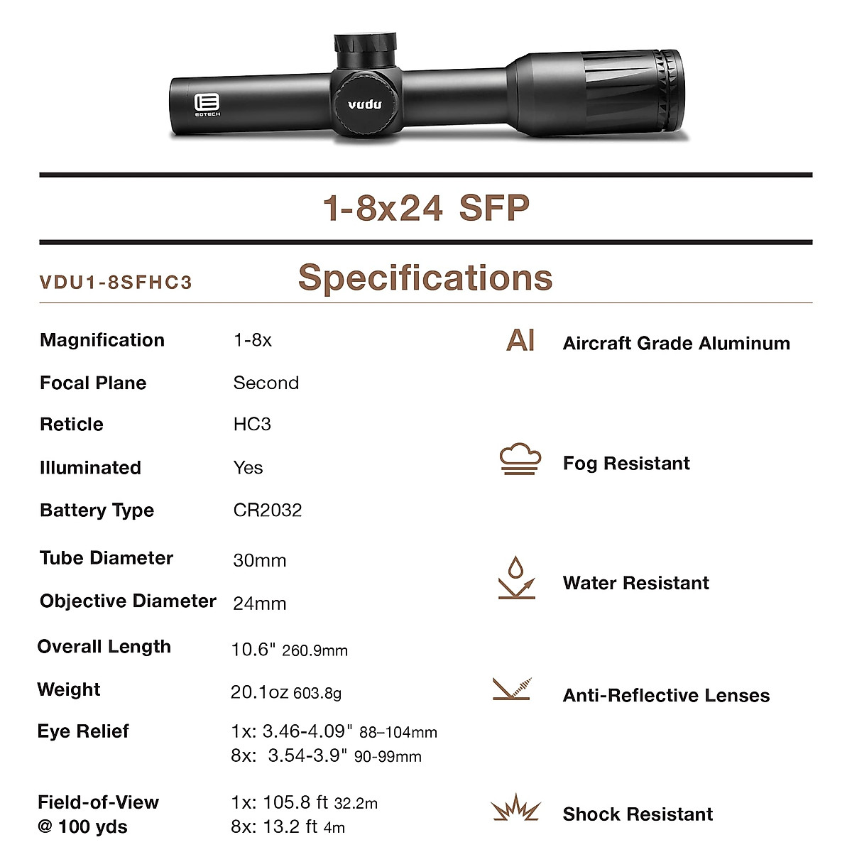 EOTech VUDU 1-8X24MM SFP HC3 BDC IR