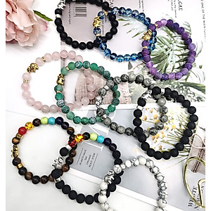 SAMOCO 10PCS 8MM Chakra Bead Bracelet Elephant Gifts for Women Men Handmade Gemstone Bracelets Stretch Bracelet Crystal Lava Rock Reiki Yoga Balancing Bracelets