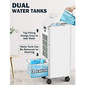 3-In-1 Evaporative Air Cooler, Cooling Fan with 3 Modes & 3 Speeds, Windowless Air Conditioner with 12-H Timer Remote Control, Swamp Cooler w/60° Oscillation, Portable Air Conditioner for Room/Office