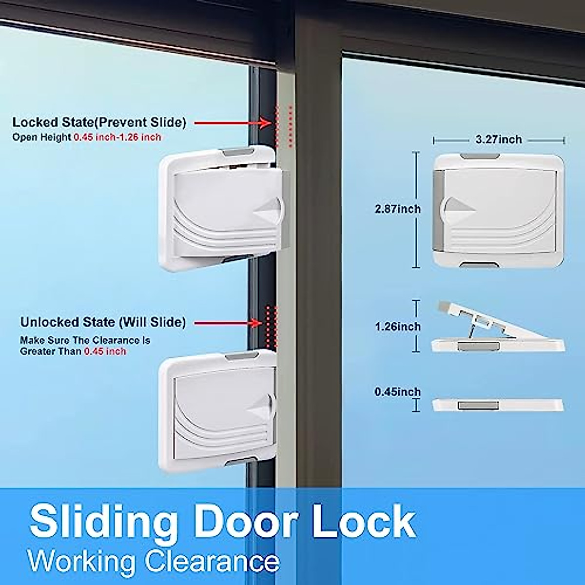 Sliding Door Lock for Child Safety - Sliding Closet Door Lock -sliding door baby and Pets proof- No Drill Tools Needed - 2 pack Perfect for Sliding Windows, Patios Doors, Closet Doors,Cabinet Doors