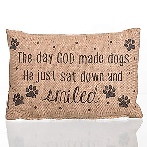 The Country House Collection Primitive Burlap Jute Brown and Black 12" x 8" Throw Pillow (The Day God Made Dogs)