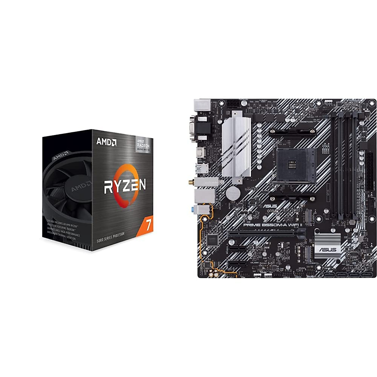 AMD Ryzen 7 5700G 8-Core, 16-Thread Unlocked Desktop Processor with Radeon Graphics ASUS Prime B550M-A WiFi II AMD AM4 (3rd Gen Ryzen™) Micro ATX Motherboard