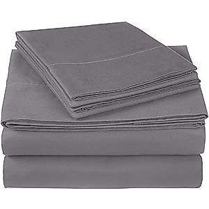 Amazon Brand – Pinzon 300 Thread Count Ultra Soft Cotton Bed Sheet Set, Queen, Graphite Grey