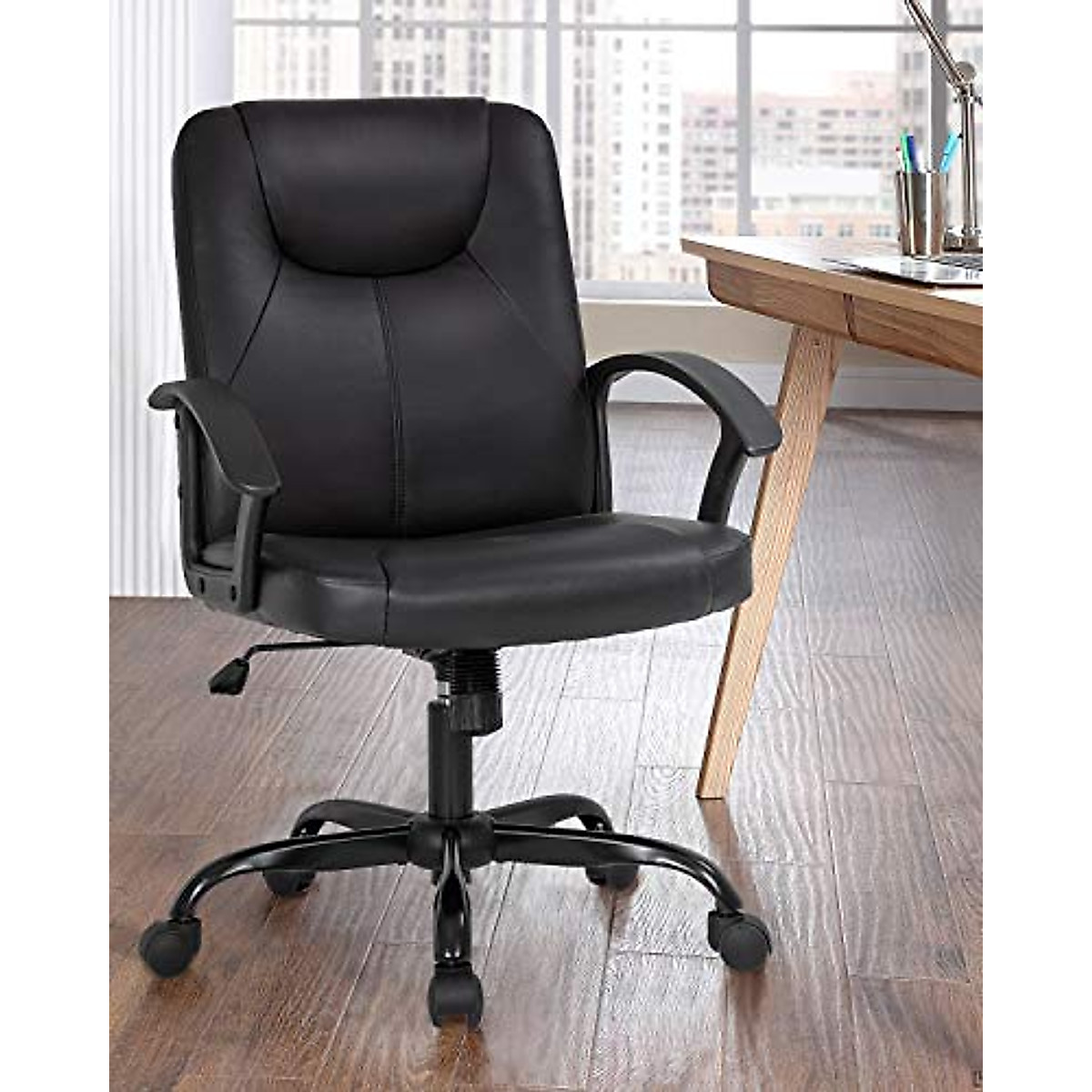 Office Chair Desk Chair Computer Chair with Lumbar Support PU Leather Executive Ergonomic Chair Rolling Swivel Adjustable Task Chair for Men(Black)
