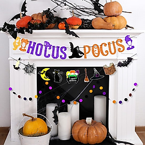 iPartycool Halloween Decorations-Hocus Pocus Decor, Glitter Hocus Pocus Banner, Hocus Pocus Party Decorations, Halloween Hanging Paper Garland Bunting Banner Witches for Wall Home Mantle Office Wall