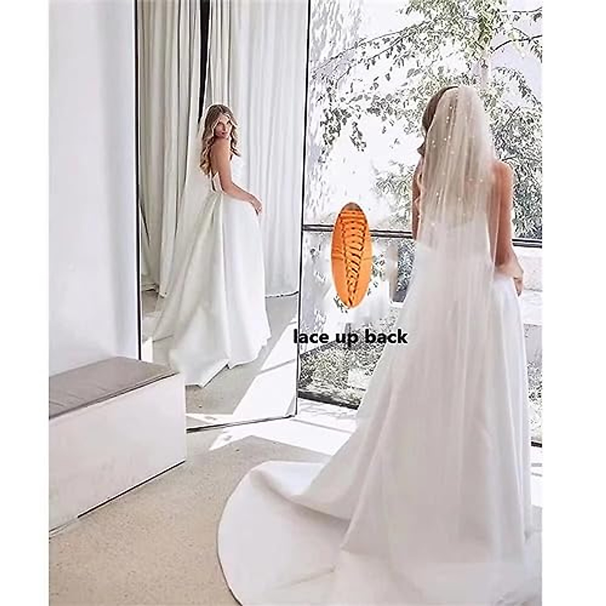 Strapless Wedding Dresses for Bride 2023 Simple Satin Wedding Dress with Slit Ivory Ball Gown for Women Size 14
