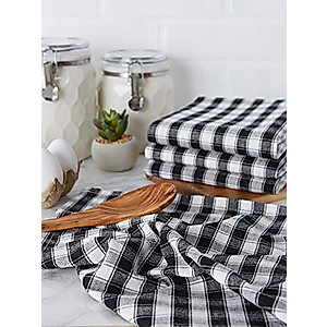 DII French Check Kitchen Collection Decorative Oversized Cotton Dishtowels, 18x28, Black/White, 4 Piece