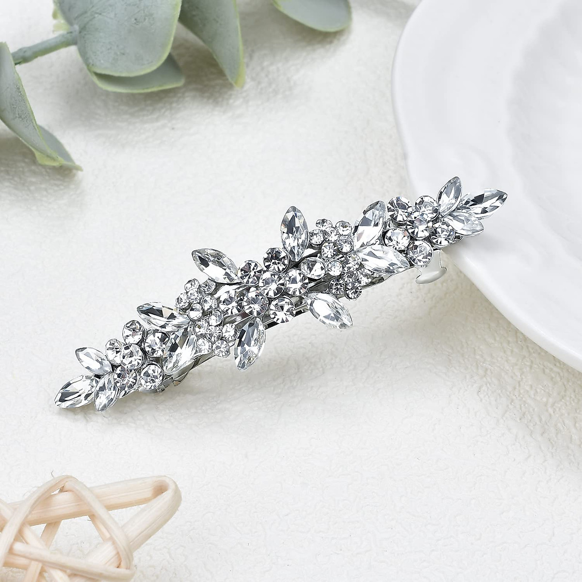 Austrian Crystal Hair Clips, Rhinestones Hairpins Barrettes, White Sparkly Hairgrip Hair Headwear Accessories for Women Girl