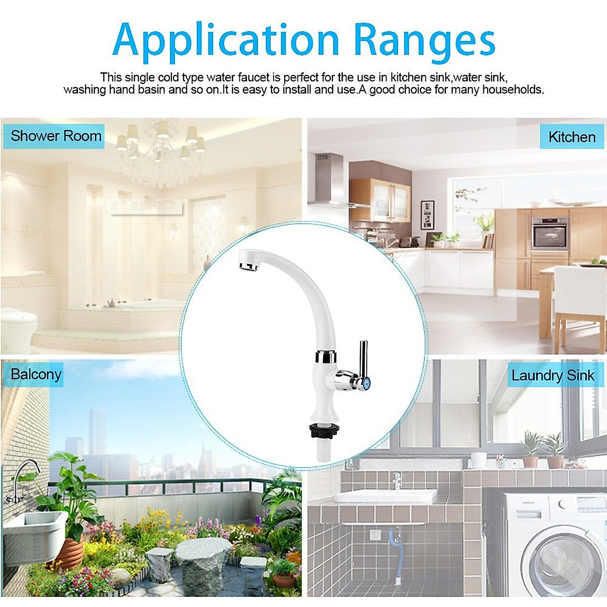 Kitchen Sink Faucet Single Handle Cold Faucet Water Faucet Water Tap for Kitchen Sink Bathroom Basin Bathtub Mop Pool G1/2 ABS Plastic (Straight Handle)