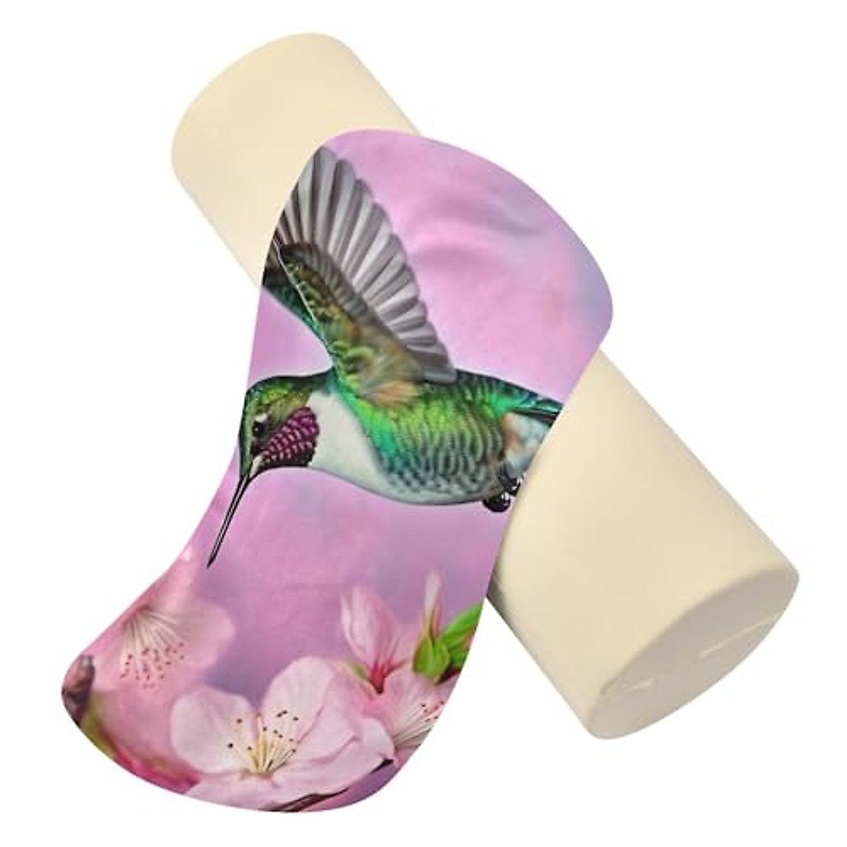 xigua Bird Hummingbird Neck Roll Pillow for Neck Relief with Removable Washable Cover - Memory Foam Round Cylinder Bolster, Ergonomically Designed for Head, Neck, Back, and Legs