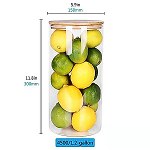 SAIOOL Glass Storage Jars 1.2 Gallon, Storage Containers with Natural Bamboo Lids, Storage Large Bag of Sugar or Large Box of Cereal etc.