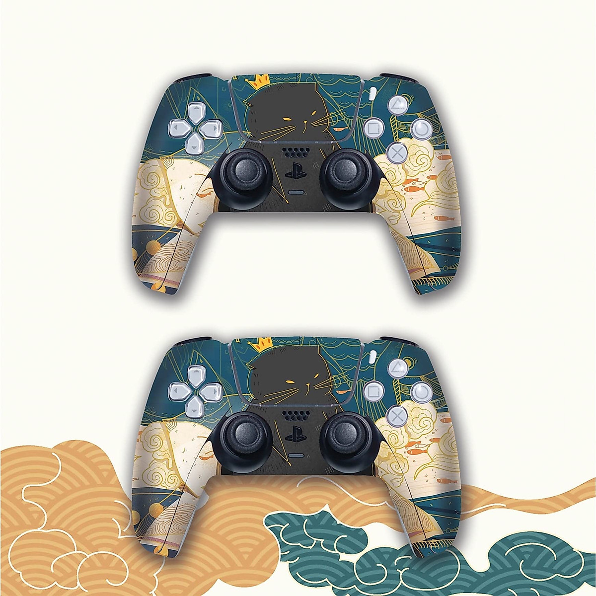 BelugaDesign Fat Cat Skin PS5 | Leaves Animal Anime Cartoon | Cute Kawaii Vinyl Cover Wrap Sticker Full Set Console Controller | Compatible with Sony Playstation 5 (PS5 Regular Disc, Multicolored)