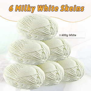 6 Pack Yarn for Crocheting and Knitting, Knitted Crochet Yarns Polyester Thread Round Rope Yarns for DIY Handbag Purse Basket Crochet Bag Fabric Yarn (Milk White)