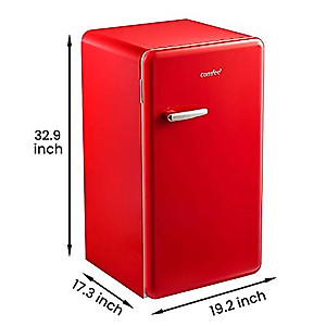COMFEE' CRR33S3ARD Mini Fridge,3.3 Cubic Feet Solo Series Retro Refrigerator, Small Fridge for Office/Bedroom/Dorm/Garage with Adjustable Legs [Red]