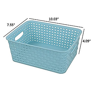 Rinboat Mixed Color Rectangle Storage Baskets, Plastic Weave Shelf Baskets, 6 Packs