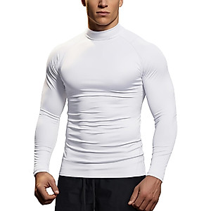 Mens Mock Turtleneck Thermal(White,XXL)