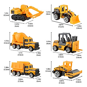 BenRich 6 Pcs Mini Die Cast Car Set 1/64 Scale Alloy Construction Trucks - Dump Truck, Excavator, Forklift, Road Roller, Bulldozer, Mixer Truck - Toy Cars for Kids Boys Girls Birthday Xmas Present