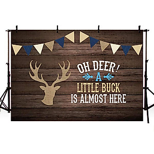 MEHOFOND 7x5ft Oh Deer Boy Baby Shower Gray Rustic Wood Backdrops Birthday Party Decoration A Little Buck is Almost Here Photography Background Deer Baby Shower Decor Cake Table Portrait Photo Props