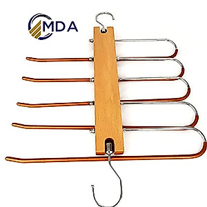 Wooden Pant Hanger - 5 Layers Space Saver - Trouser Hanger, Space-Saving 5-in-1 Trouser Hanger, Stainless Steel Extendible, Multi Hanger, Magic Hanger, Wardrobe Clothes Hanger Holder