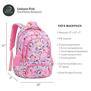 MYGOO Elementary School Backpack for Girls | Doubleday Collection | 17" Unicon Pink Design | Tailored for Young Teens