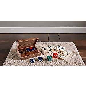 Great Gift Ideas Wooden Playing Card Box with 5 Dice & 28 Dominoes Tiles Game Set Deck Pack Case Holder Storage Accessories Organizer with Playing Cards Classic Table Game