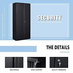 GREATMEET Metal Storage Cabinet with Locking Door and 4 Adjustable Shelves,70.8" H Lockable Steel Storage Cabinet for Home,Office,School Black