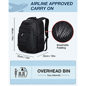 LIGHT FLIGHT Backpack for Men, Travel Backpack with USB Charging Hole, 17.3 Inch Laptop Backpack, School College Bookbag, Large Capacity Computer Backpacks, 40L Work Bag for Business, Black