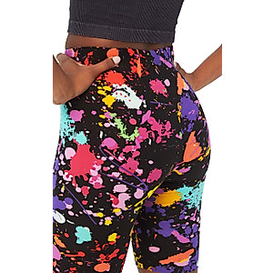 sissycos Women's 80s Biker Shorts Artistic Splash Printed Buttery Soft Short Leggings (Small-Large, Color Splash Black)