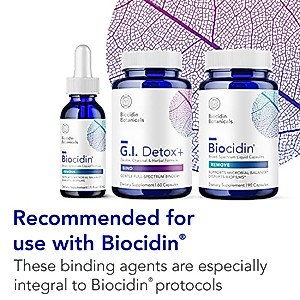 G.I. Detox+ Gentle Binder by Biocidin - GI Intestinal Cleanse with Silica, Apple Pectin, Humic Powder, Charcoal & Aloe - Assists in Toxin & Biofilm Removal - Vegan (60 Capsules)