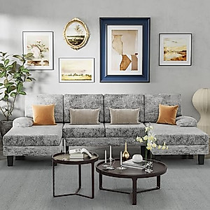 Shahoo Sectional Couch Living Room Sets Chenille Fabric U-Shaped Sofa with Double Chaises, Dark Gray