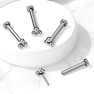 Pierced Owl 16-20G Implant Grade Titanium Threadless Push-In Triple Ball Cluster Flat Back Labret Monroe Lip Cartilage Helix Conch Ear Lobe Stud (16GA / 6mm Barbell Length)