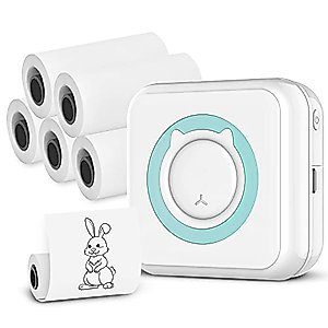 Mini Pocket Sticker Printer, Bluetooth Wireless Portable Mobile Printer Machine Thermal Printer, Pocket Label Receipt Printer Compatible with iOS & Android, and Thermal Printing Paper 2.24X197 inch