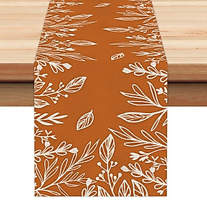 ARKENY Fall Thanksgiving Table Runner 13x72 Inches,Orange Leaves,Seasonal Burlap Farmhouse Indoor Autumn Table Runner for Home AT271-72