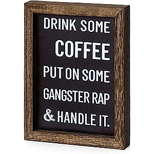 Mkono 1 Pcs Coffee Signs Decor Farmhouse Coffee Table Decor 2 Sides with Different Sayings Rustic Wood Coffee Sign, Office Home Bar Wall Table Decor