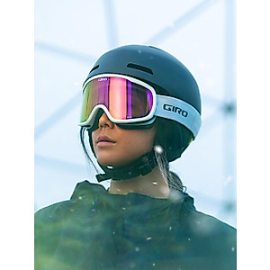 Giro Moxie Asian Fit Ski Goggles - Snowboard Goggles for Women & Youth - White Core Light Strap with Amber Pink/Yellow Lenses
