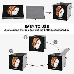 Sushi Hug PU Leather Collapsible Storage Bins Canvas Cube Organizer Basket with Handles