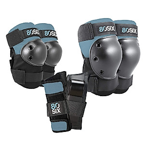 80Six Pad Set with Wristguards, Elbow Pads, and Knee Pads for Kids, Stone Blue, Small / Medium - Ages 8+