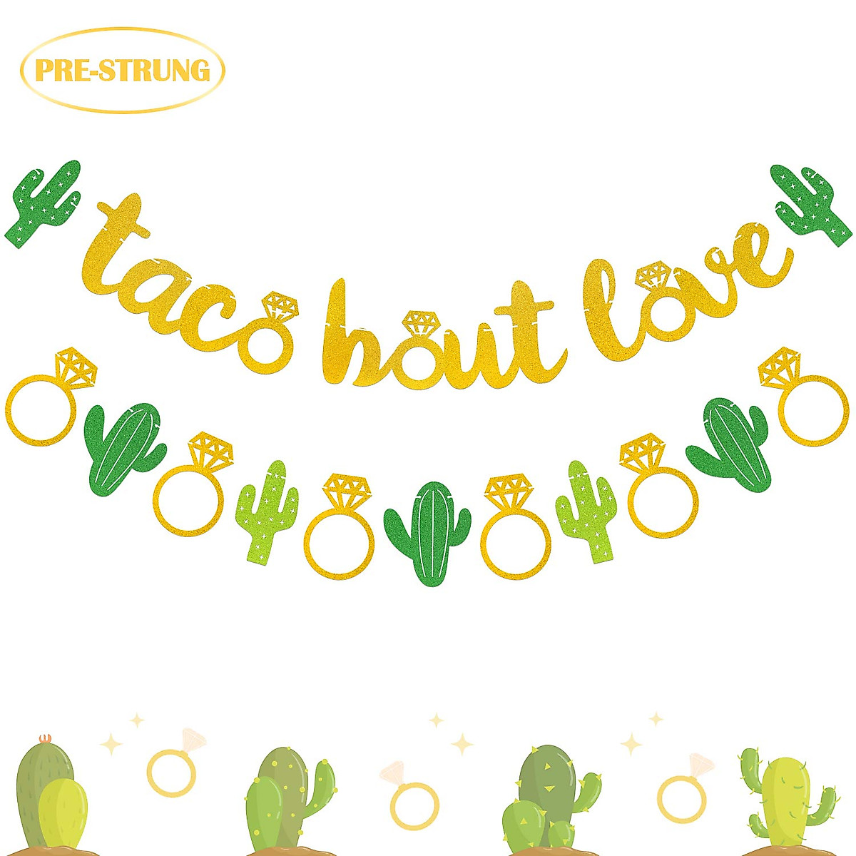 Taco Bout Love Banner Gold Glitter Bachelorette Wedding Engagement Bridal Shower Backdrop Mexican Fiesta Themed Party Supplies Decorations 2 Set