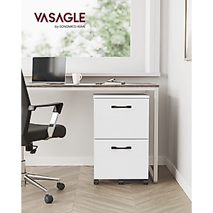 VASAGLE 2-Drawer File Cabinet, Filing Cabinet for Home Office, Small Rolling File Cabinet, Printer Stand, for A4, Letter-Size Files, Hanging File Folders, Modern Style, White UOFC040W46
