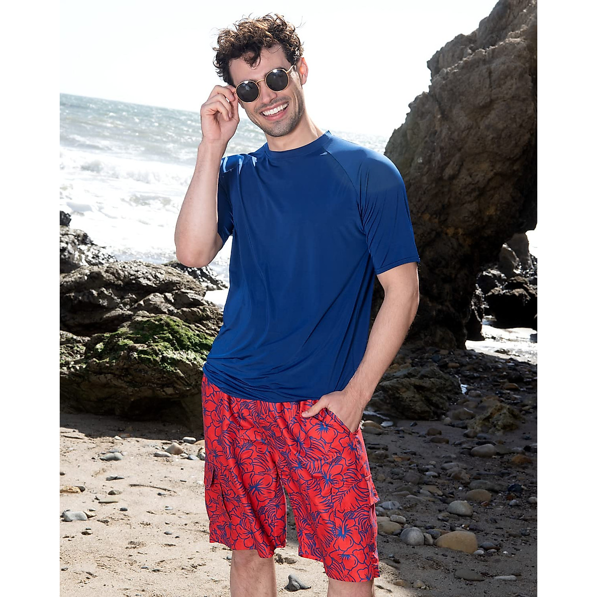 4 Pack Rash Guard for Men Swim Shirts Mens Short Sleeve Sun Shirt SPF Uv Protection Swimming Rashguard Water Swimwear Pool UPF 50