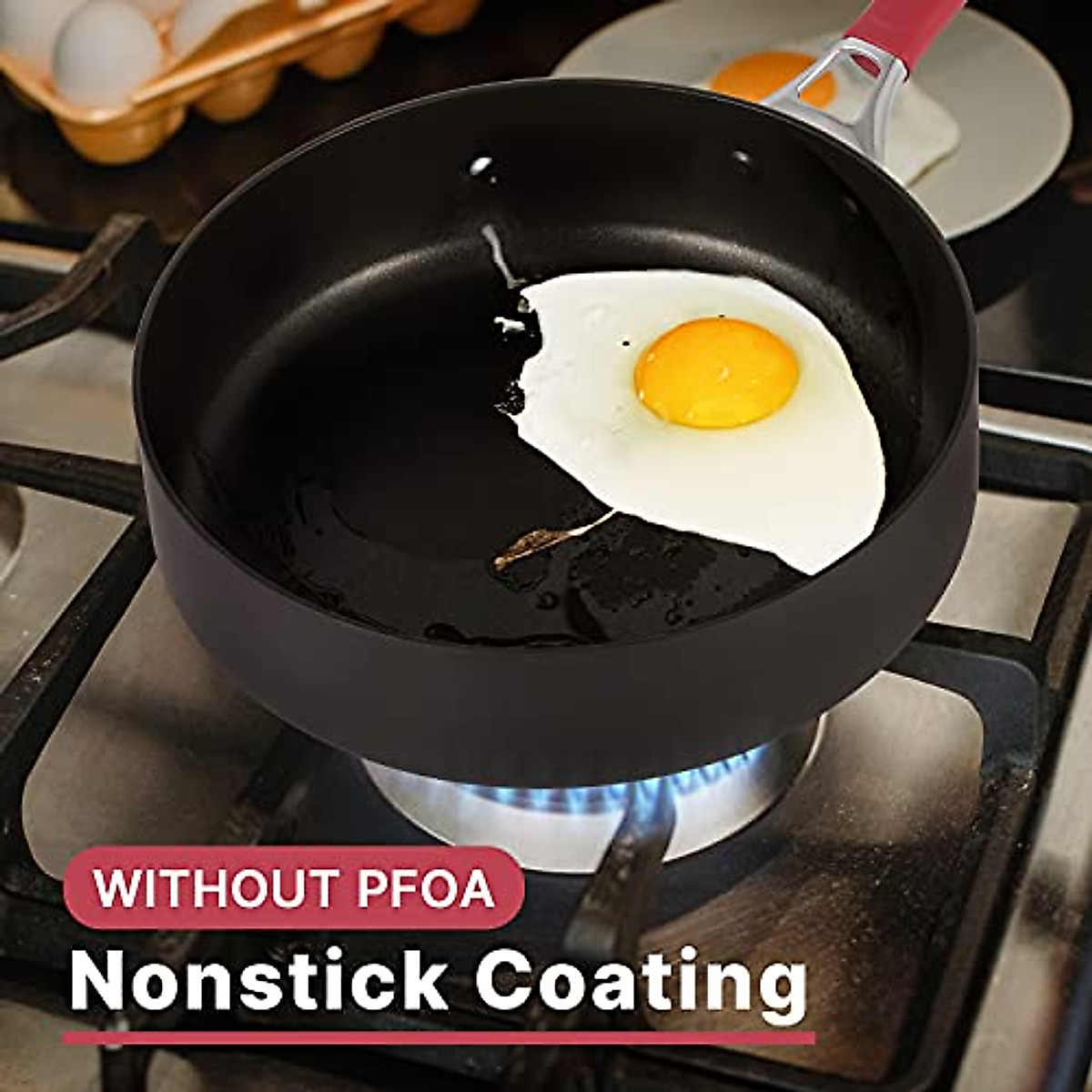 EPPMO Nonstick Sauté Pan, Hard-Anodized Deep Frying Pan with Lid & Silicone Handle, Oven Safe, 3.2 Quart