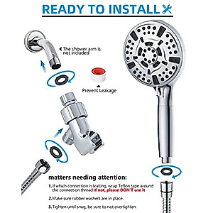 Shower head ushalhue hand held shower 10 Spray Mode High Pressure Showerhead,59.05" Stainless Steel Hose Adjustable Bracket Filter Shower Head, Remove Chlorine and Harmful Substance (silvery1)