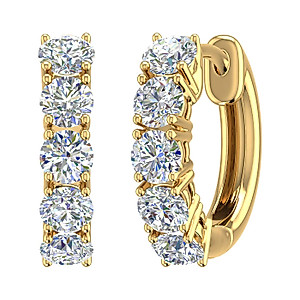 1 Carat 5-Stones Diamond Hoop Earrings in 18K Yellow Gold over Sterling Silver