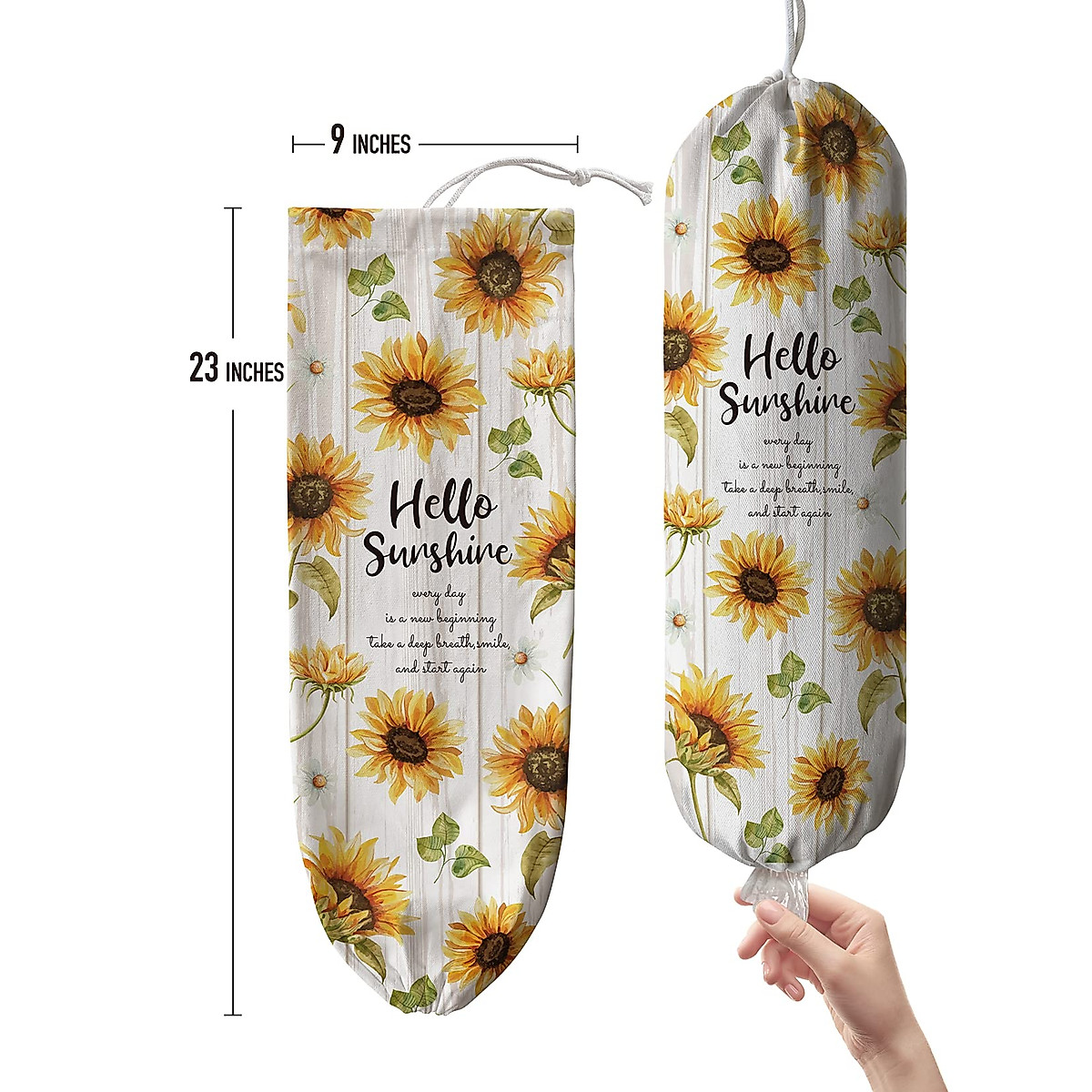 Hglian Grocery Plastic Bag Holder and Dispenser Wall Mount Plastic Bags Organizer，Garbage Shopping Trash bags Storage Carrier, Cute Sunflower Home Kitchen Decor,Gifts for Mom Wife Grandma