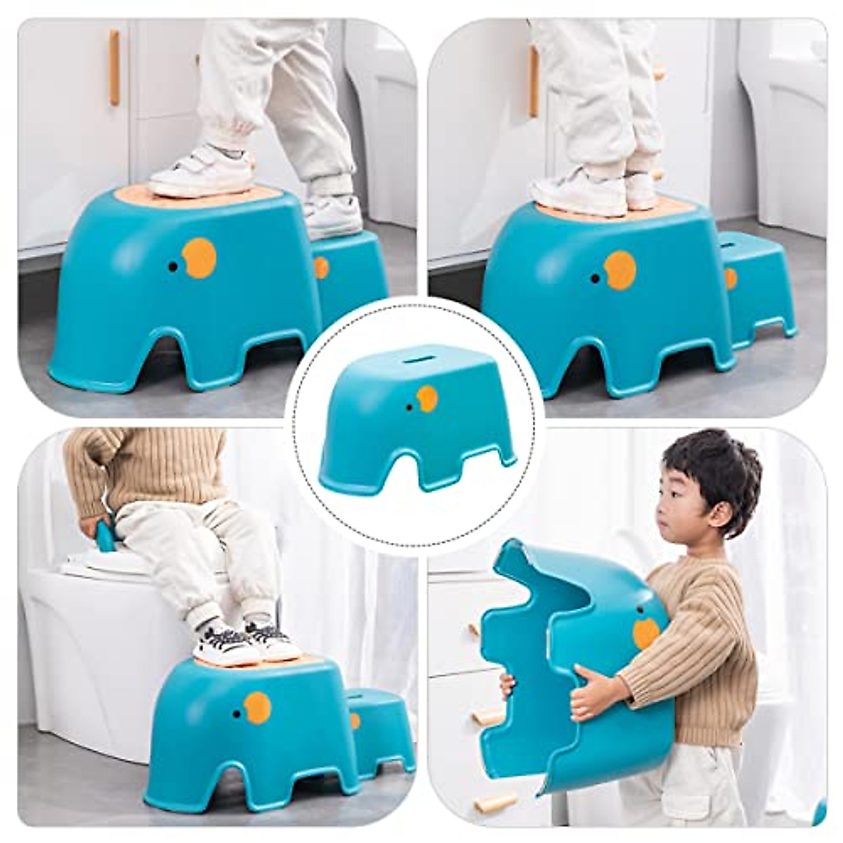 HONMEET 2pcs Chairs Stool Textured Sitting Toilet Room Minimalist Plastic Bathroom Bedroom Practical Home Cartoon Toddler Kitchen Mini Safety Creative Potty Elephant Cute Step Loft