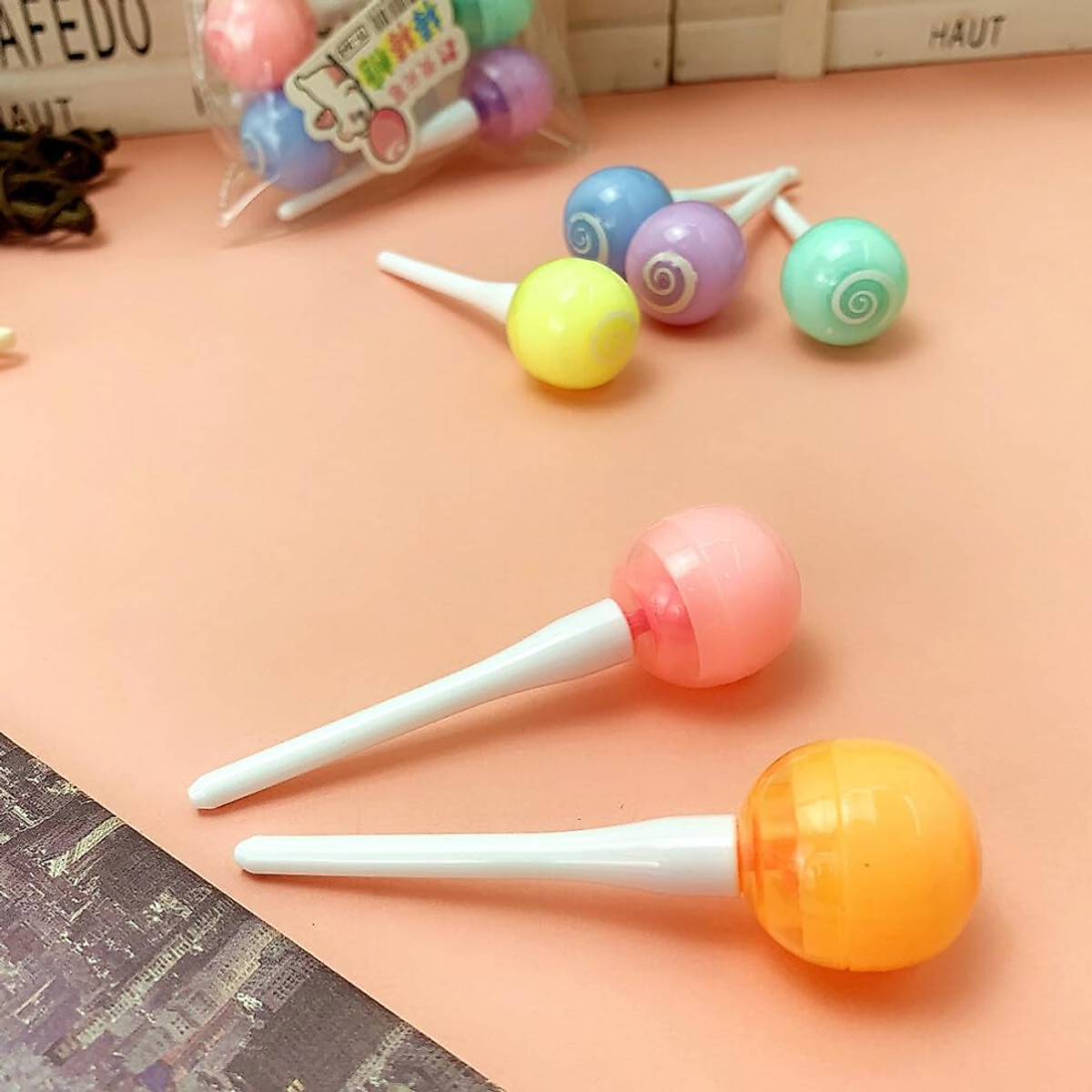 EXCEART Highlighters 6Pcs Cute Mini Highlighter Pen lollipop shaped Pastel Color Chisel Tip Gift Highlighter Marker Fine Point Tips for Art Posters Painting Bookmarks