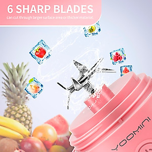 Portable Blender, Personal Blender for Shakes and Smoothies - USB Rechargeable 20oz Mini Blender with 6 Blades and ToGo Cup for Sports Travel Gym