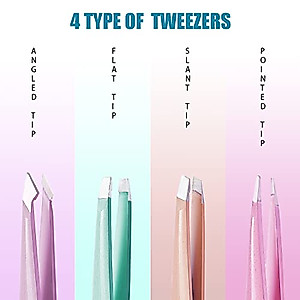 Tweezers for Women 6PCS, Professional Tweezers for Eyebrow, Precision Eyebrow Tweezers Set for Eyelash/Ingrown Hairs/Splinter/Facial Hair Removal, Stainless Steel Women Tweezers by MAYKI